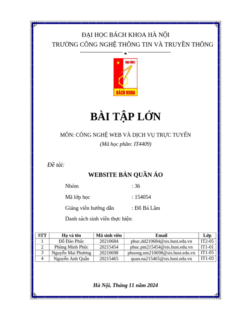 Báo Cáo BTL Web Nhóm 36 | PDF