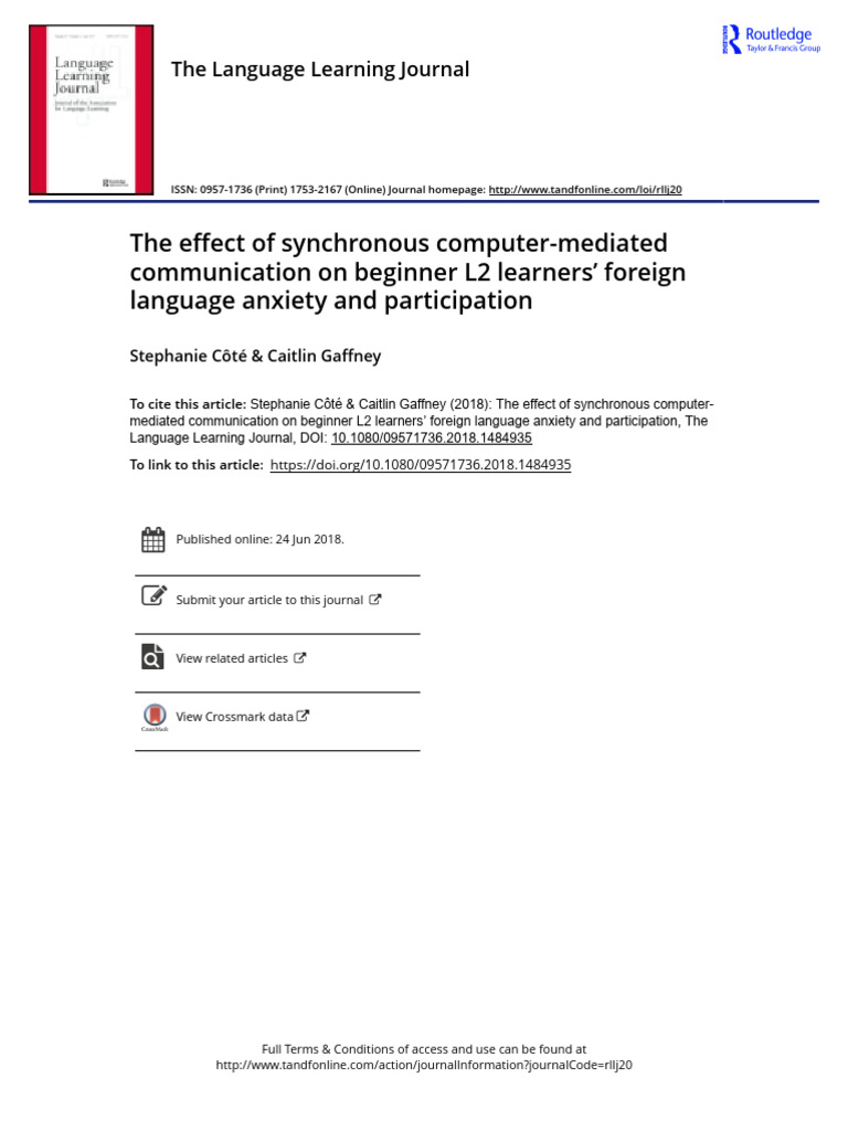 The effect of synchronous computer-mediated communication on beginner L2 learners’ foreign ...