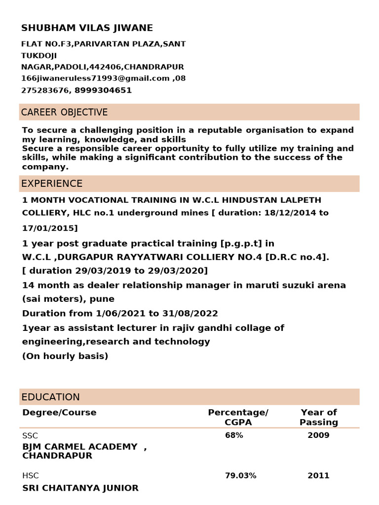 Resume Shubham Jiwane (auto) | PDF
