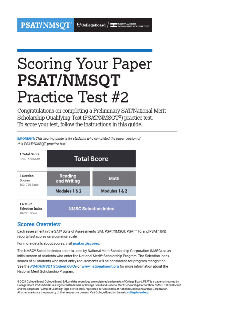 Scoring Psat Nmsqt Practice Test 2 Pdf Psat Nmsqt Standardized Tests