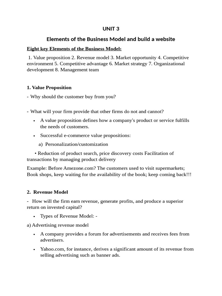 UNIT 3 Elements of Business Model and Build A Website | PDF | Software ...