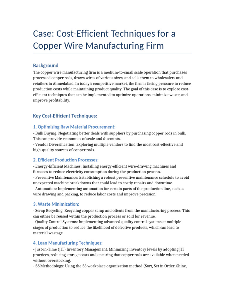 Copper Wire Manufacturing Cost Efficient Techniques | PDF | Lean ...