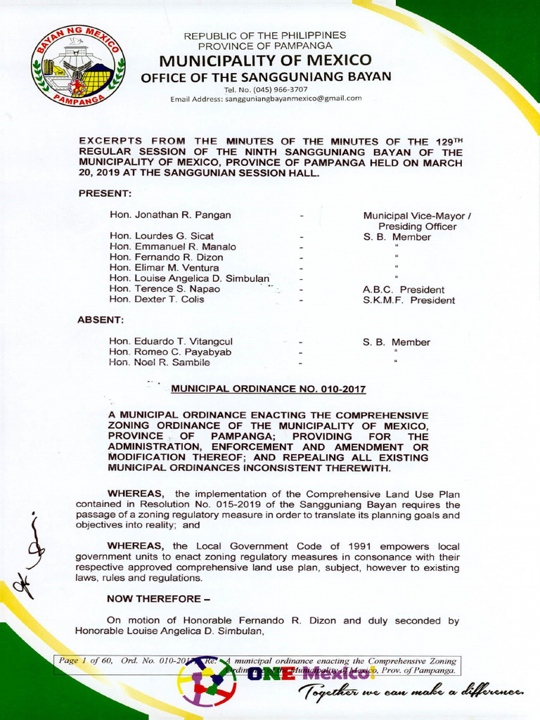 Municipal Ordinance No. 010-2017 | PDF | Zoning