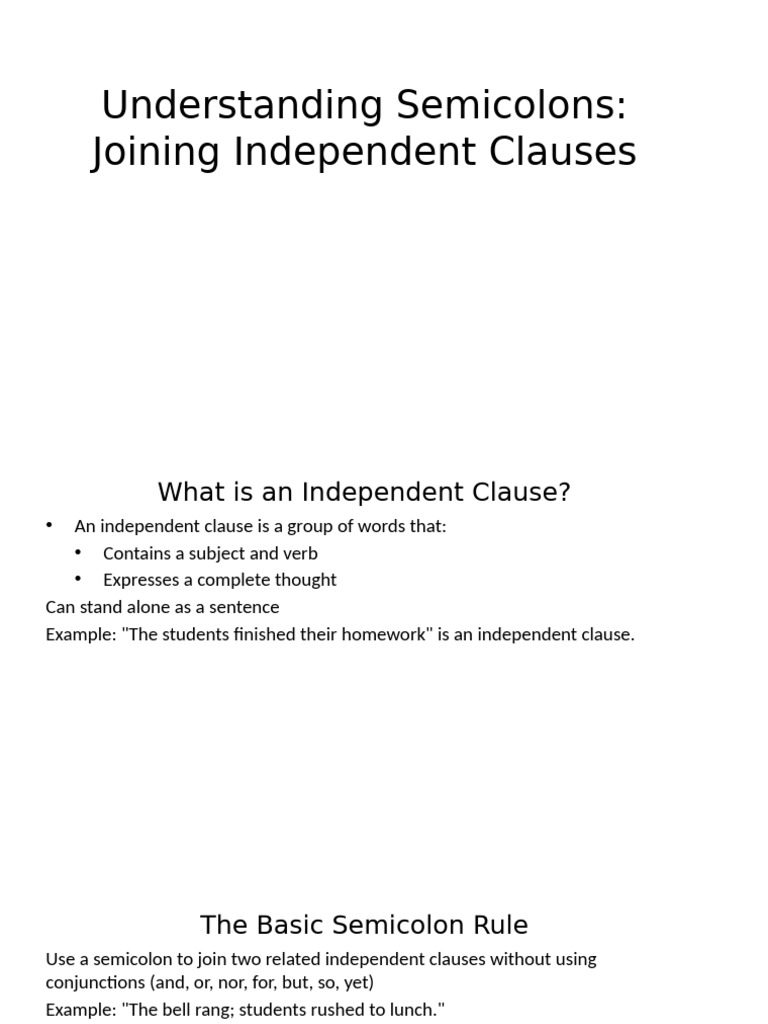Understanding Semicolons Joining Independent Clauses | PDF