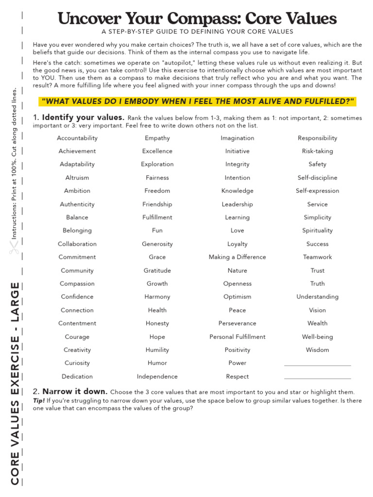 Core values worksheet | PDF | Courage | Psychological Concepts