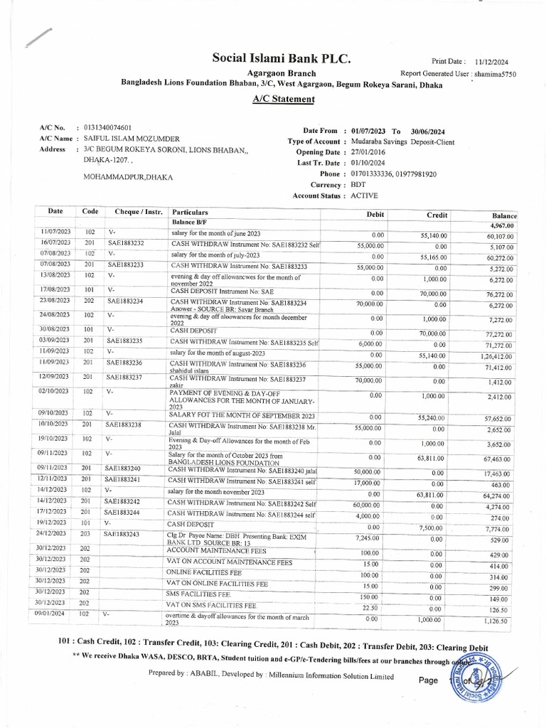 Bank Statement SIBL | PDF