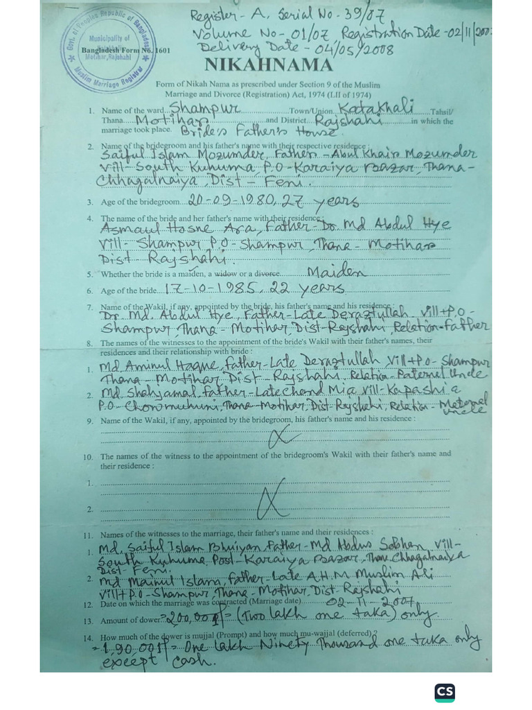 Nikahnama English | PDF