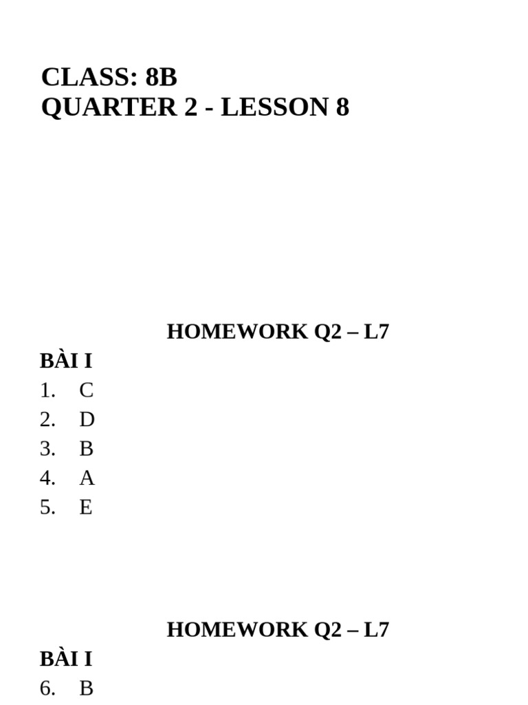 8B Quarter 2 Homework and Grammar Guide | PDF
