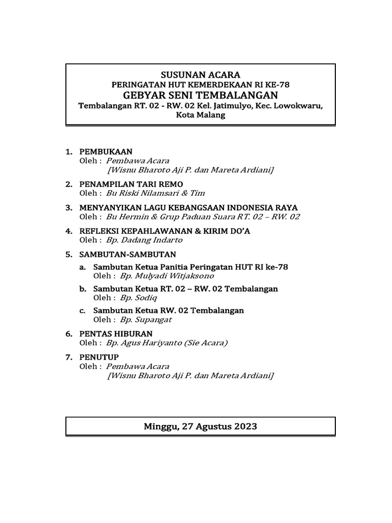 12-Susunan Acara Gebyar Seni | PDF