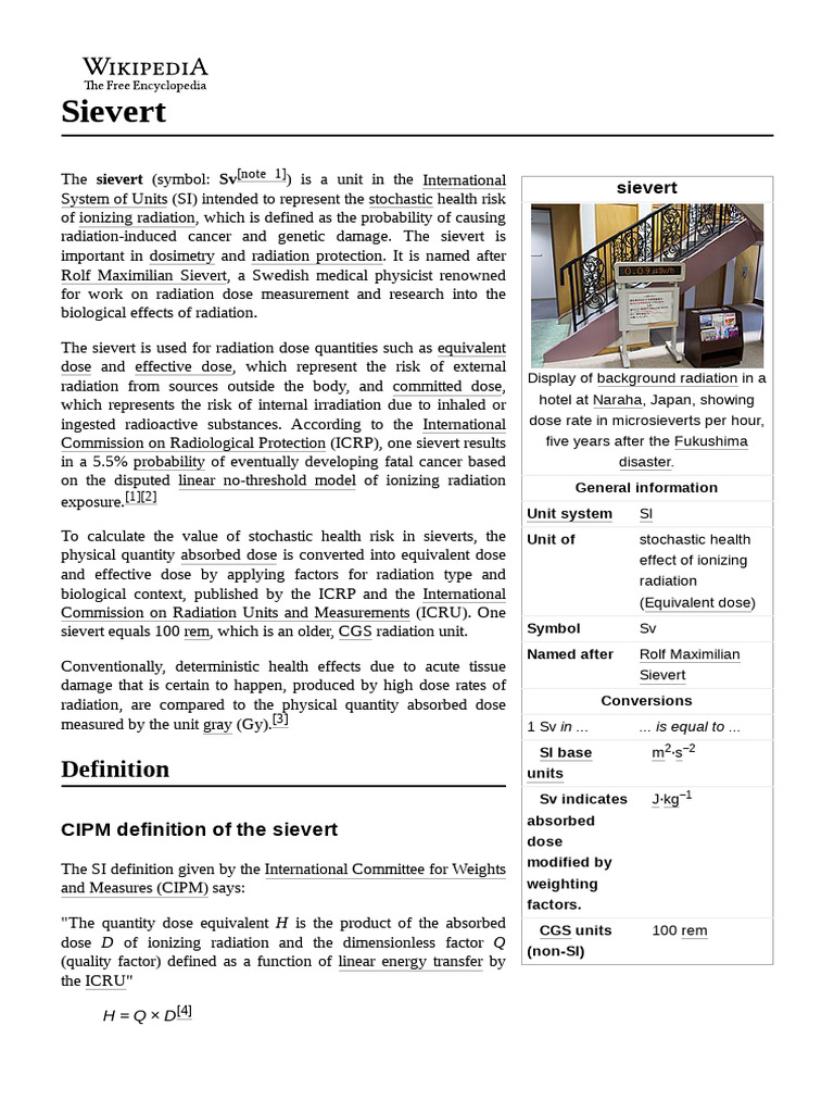 Sievert | PDF | Absorbed Dose | Radiation Protection