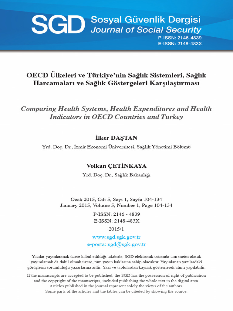 OECD Lkeleri Ve T Rkiye Nin Sa L K Sistemleri, Sa L K Harcamalar Ve Sa L K G Stergeleri Kar La T ...