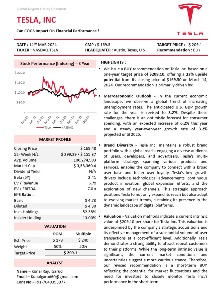 Tesla Equity Research Report 2024 | PDF | Valuation (Finance) | Cost Of ...
