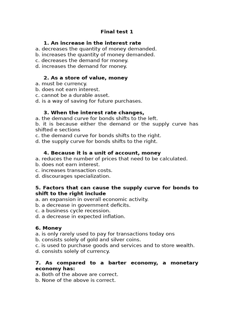 Final test 1 +2 | PDF | Money | Interest