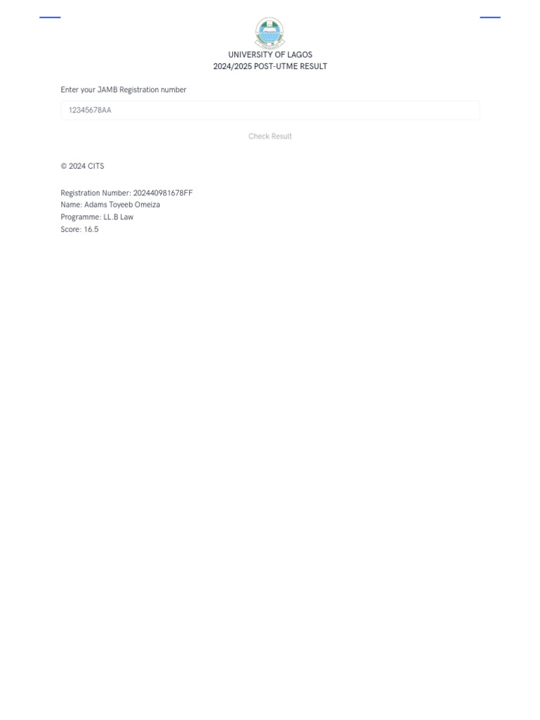University of Lagos Post-Utme Result | PDF
