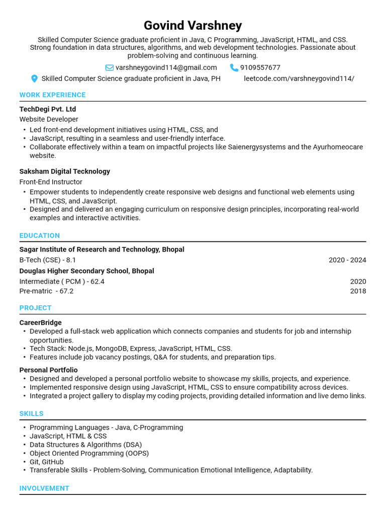 Govind Varshney: Web Developer Profile | PDF | Java Script | Html