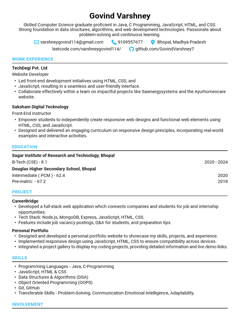 Govind Varshney - Resume | PDF | Java Script | Html