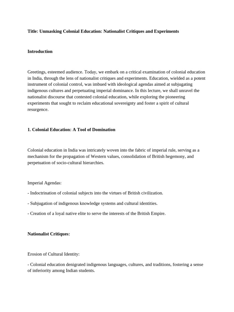 Nationalist Critique of Colonial Education | PDF