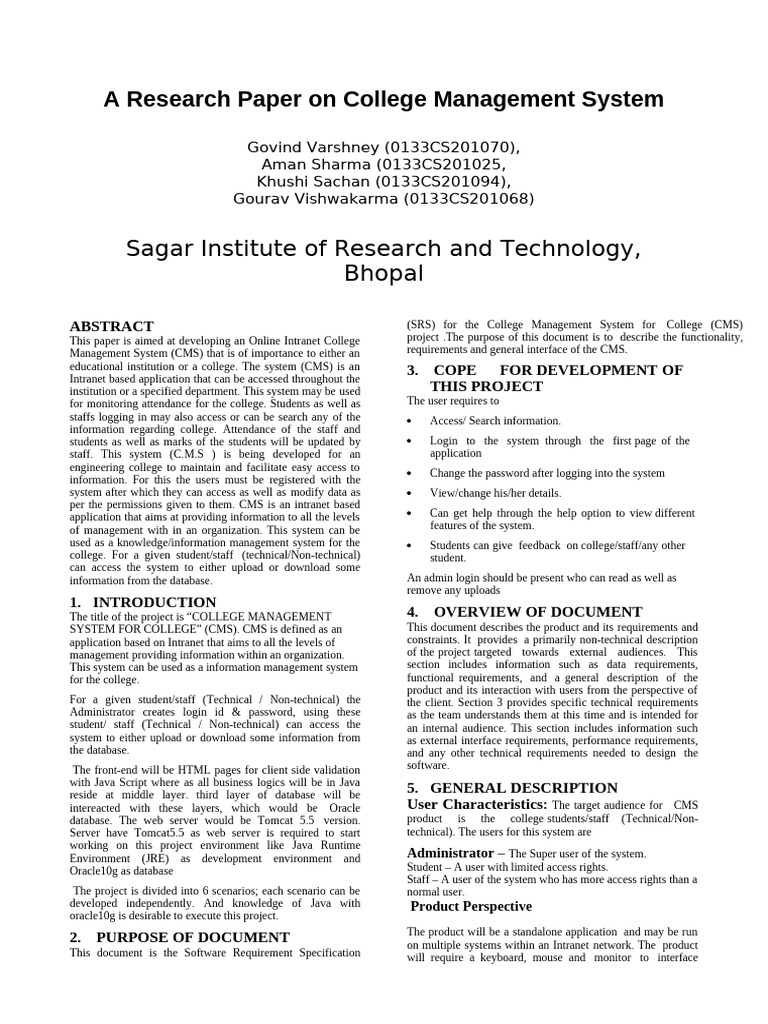 Collage Management System | PDF | Databases | User (Computing)