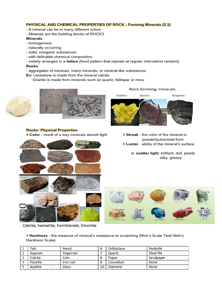 Physical and Chemical Properties of Rock | PDF | Rock (Geology) | Minerals