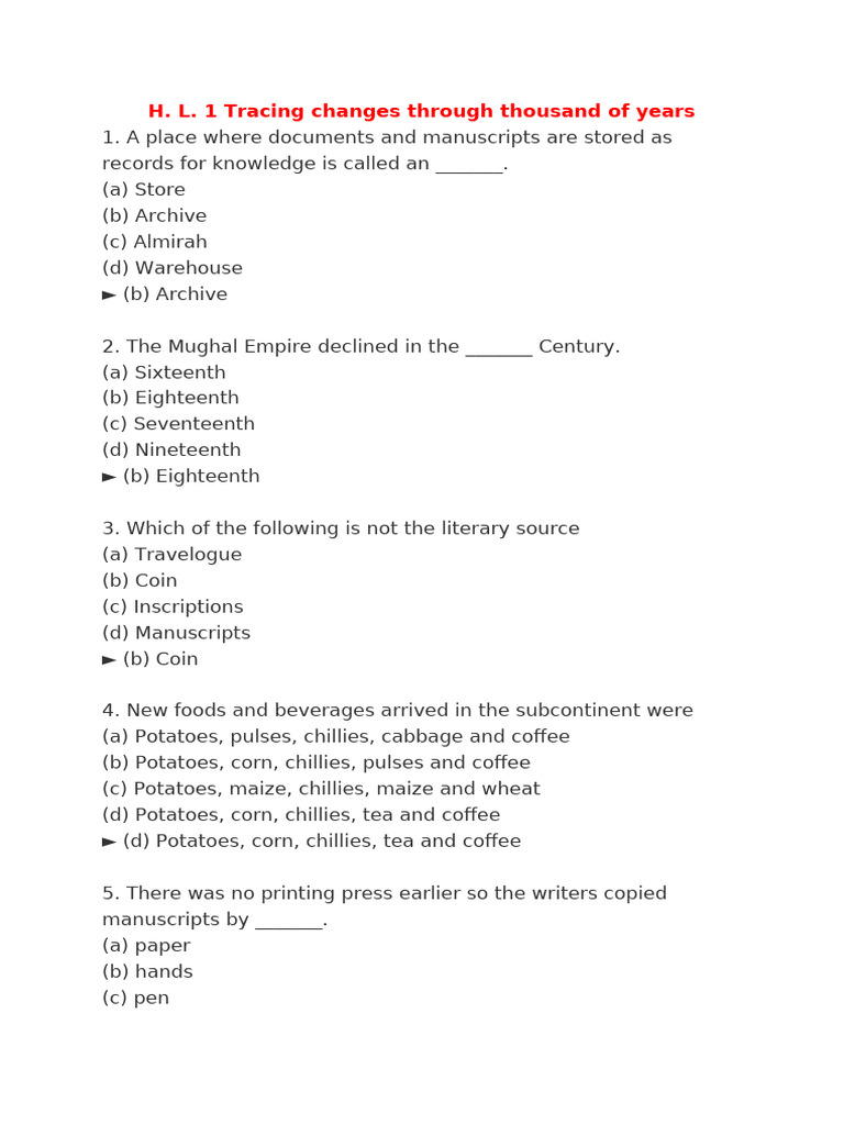 History 7th SST (All L) MCQS | PDF | Mughal Empire