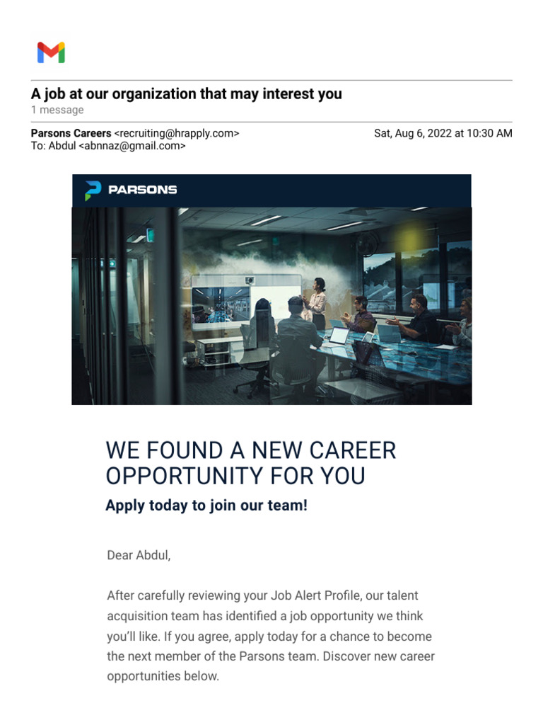 Gmail - A job at Parson | PDF