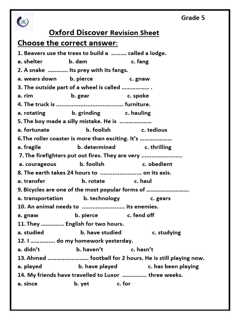 Grade 5 Oxford Discover Revision Guide | PDF