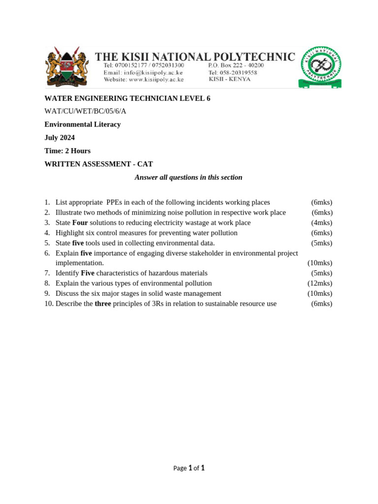 Environmental Literacy Exam | PDF