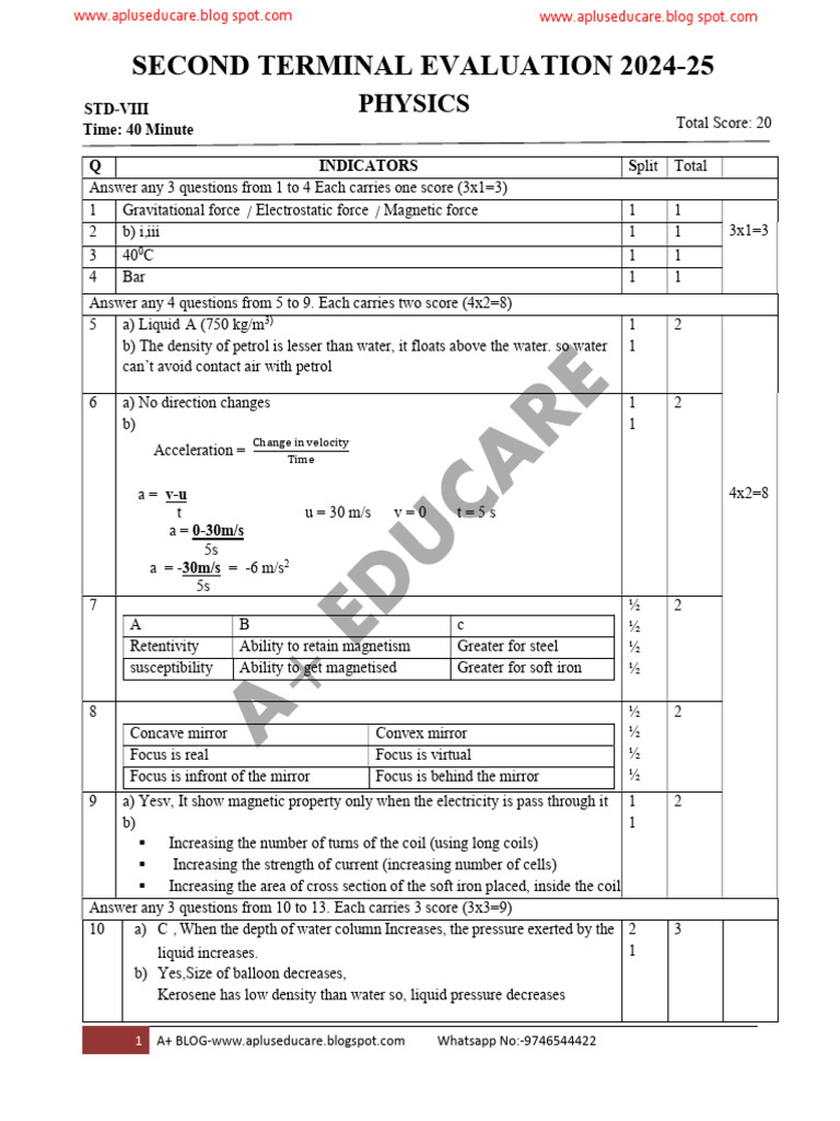 A+ BLOG-STD-8-PHYSICS-SECOND TERM EXAM 2024-25-ANS[MM] | PDF | Friction | Force