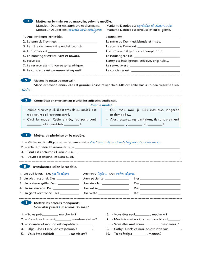 Exercices Sur Les Adjectifs | PDF