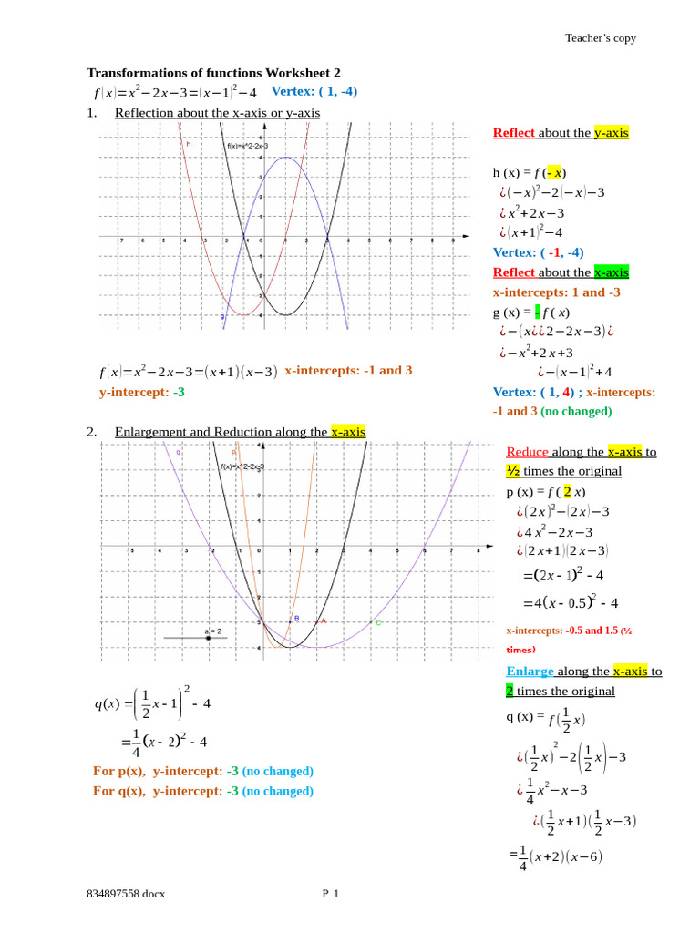 Transformations of Functions (24-25) (Ws2) Sol | PDF | Graph Theory | Mathematical Relations