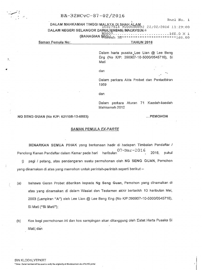 SAMPLE-Application of Grant of Probate | PDF