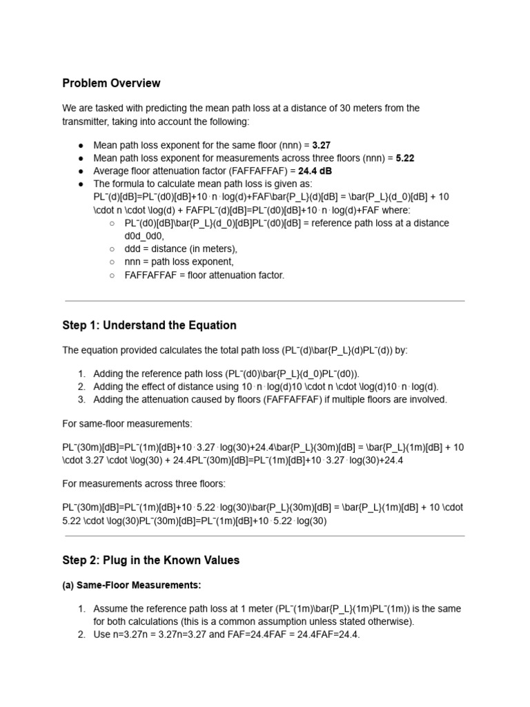 Mean Path Loss Calculation at 30m | PDF