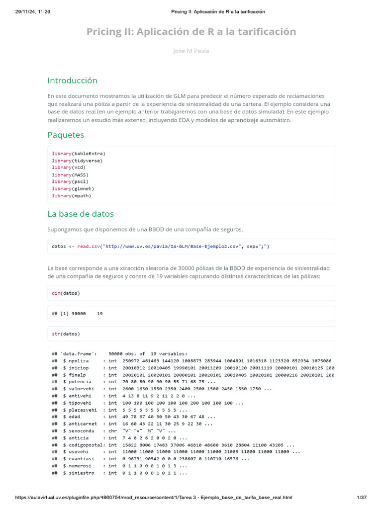 Pricing II - Aplicación de R A La Tarificación | PDF | Matemáticas Aplicadas