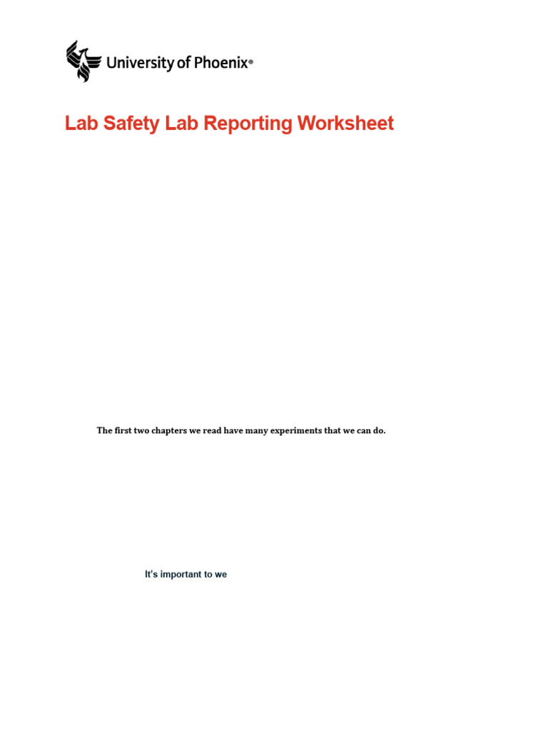 Bio350 v5 wk1 Lab Safety Lab Report Observational | PDF | Laboratories ...