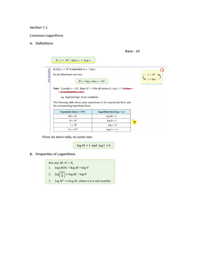 Common Logarithms: Definitions & Properties | PDF