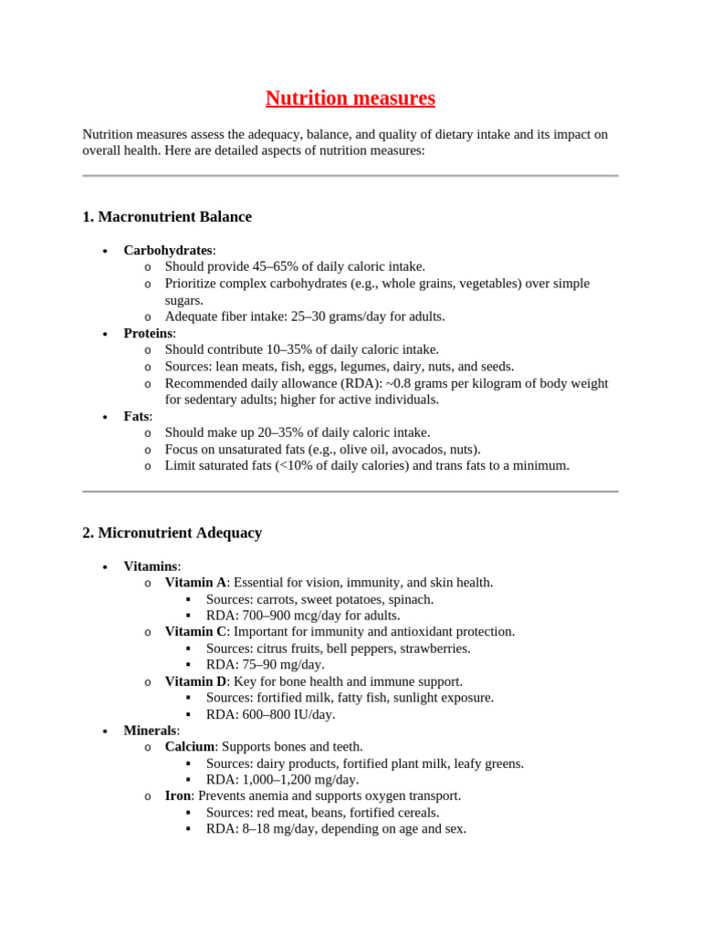 Nutrition measures for Good Health | PDF | Human Nutrition | Fat