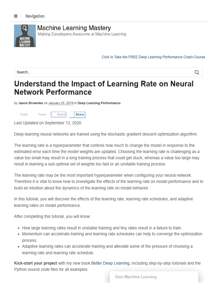 Understand the Impact of Learning Rate on Neural Network Performance | PDF | Artificial Neural ...