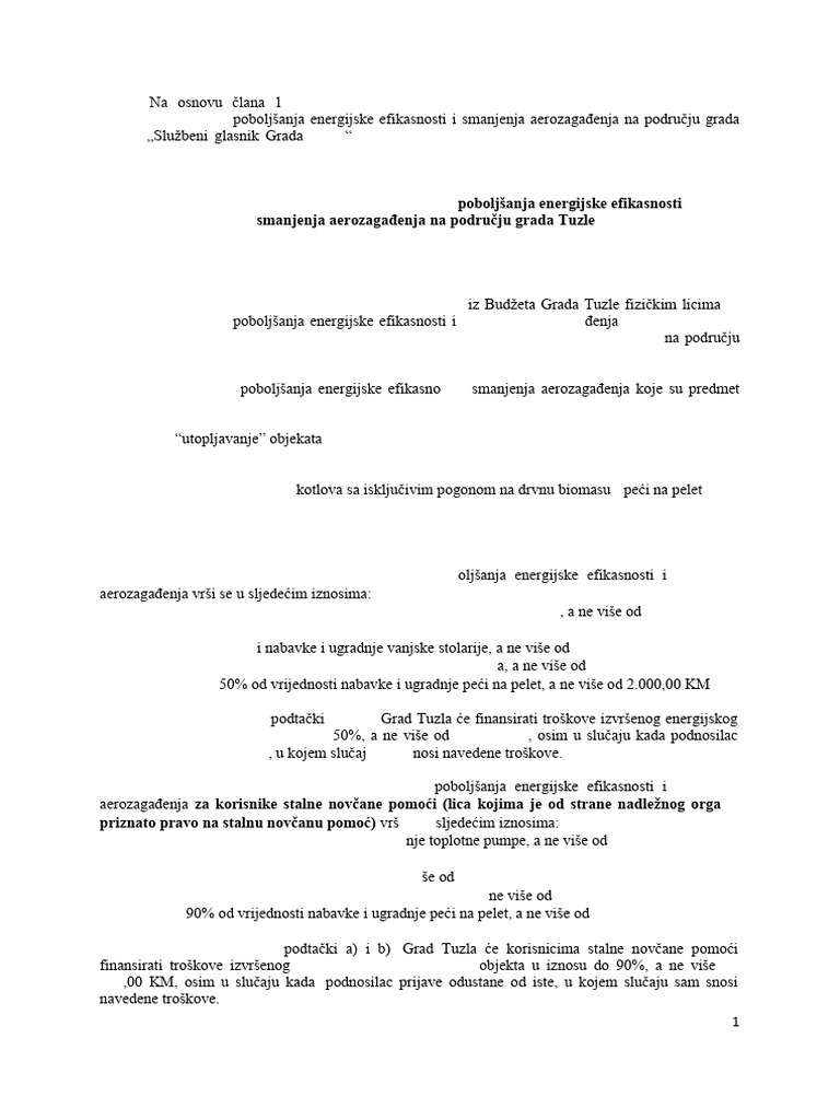 JAVNI POZIV Za Dodjelu Sredstava Za Sufinansiranje Mjera Poboljsanja Energijske Efikasnosti I ...