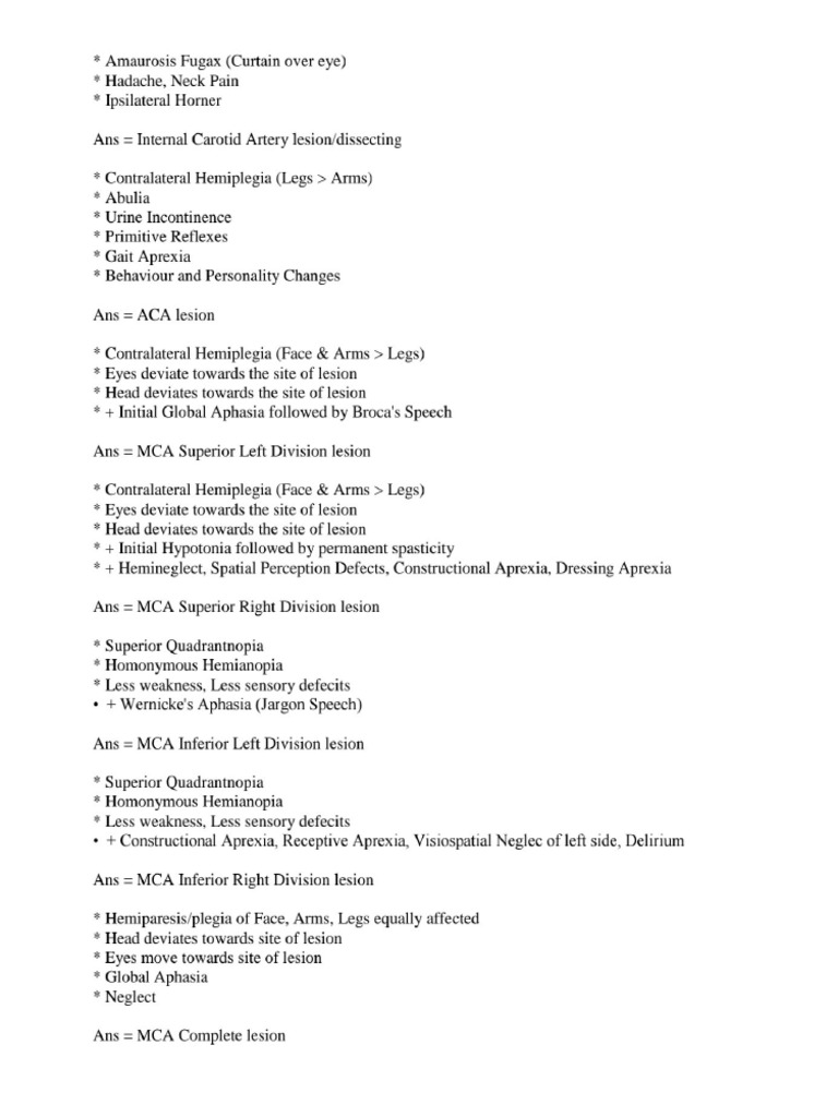 MRCP Neurology Localization of Lesions | PDF