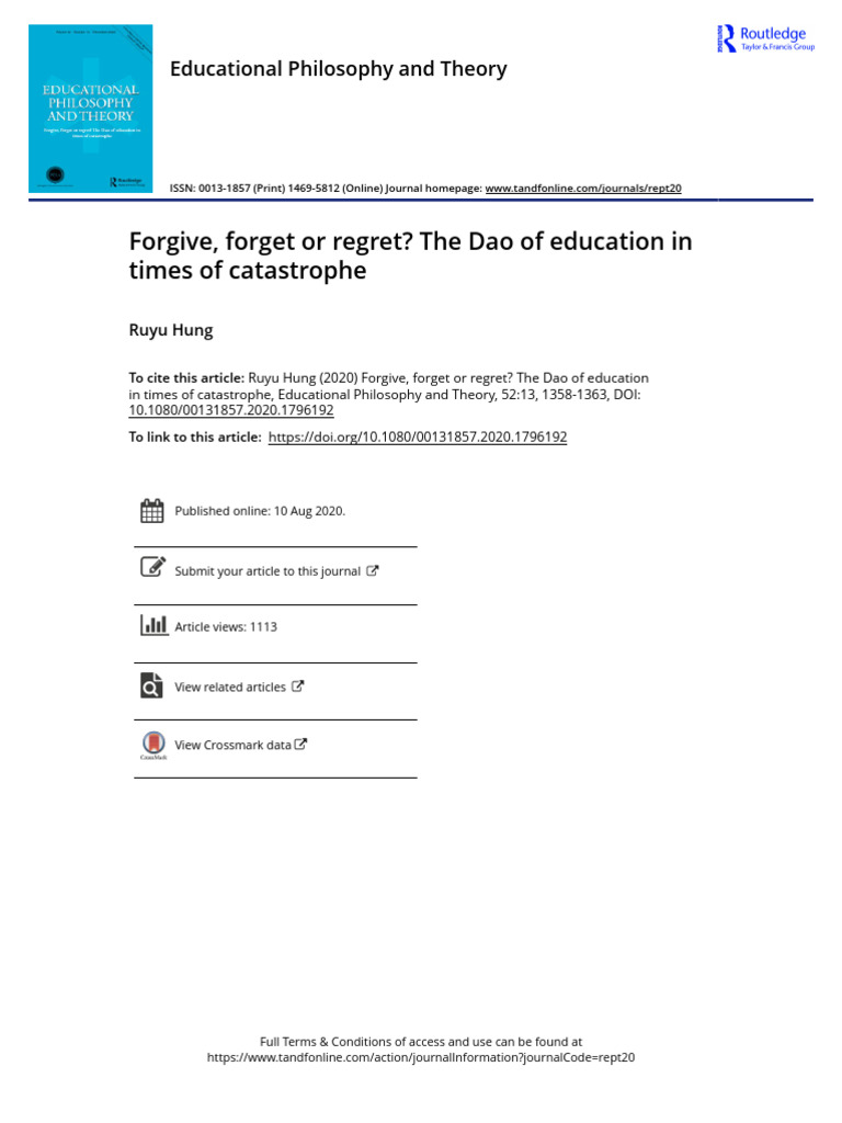 Forgive forget or regret The Dao of education in times of catastrophe | PDF | Natural Disasters ...