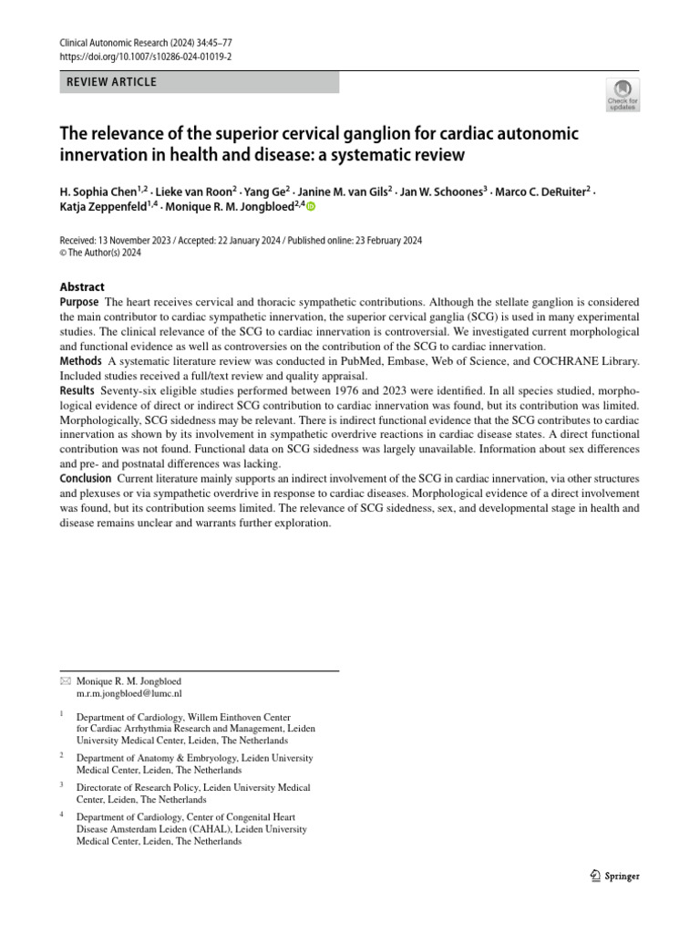The Relevance of The Superior Cervical Ganglion For Cardiac Autonomic Innervation in Health and ...