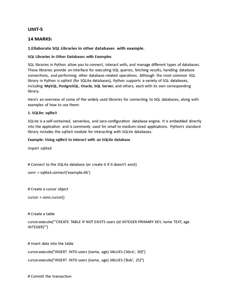 UNIT-5 14M | PDF | Sql | Databases