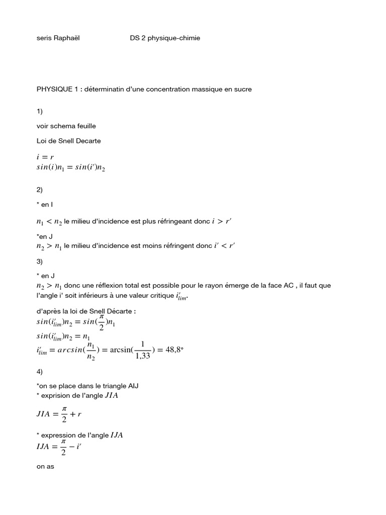 Concentration Massique et Lois Optiques | PDF | Physique | Grandeur ...