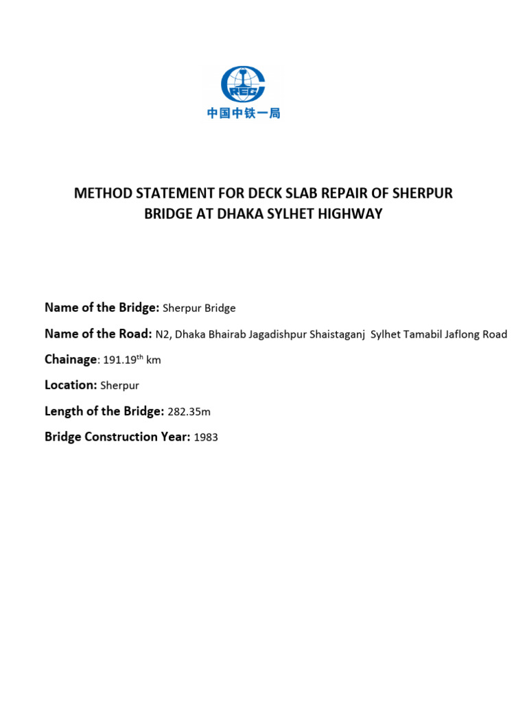 Method Statement For Deck Slab Repair of Sherpur Bridge at Dhaka Sylhet ...