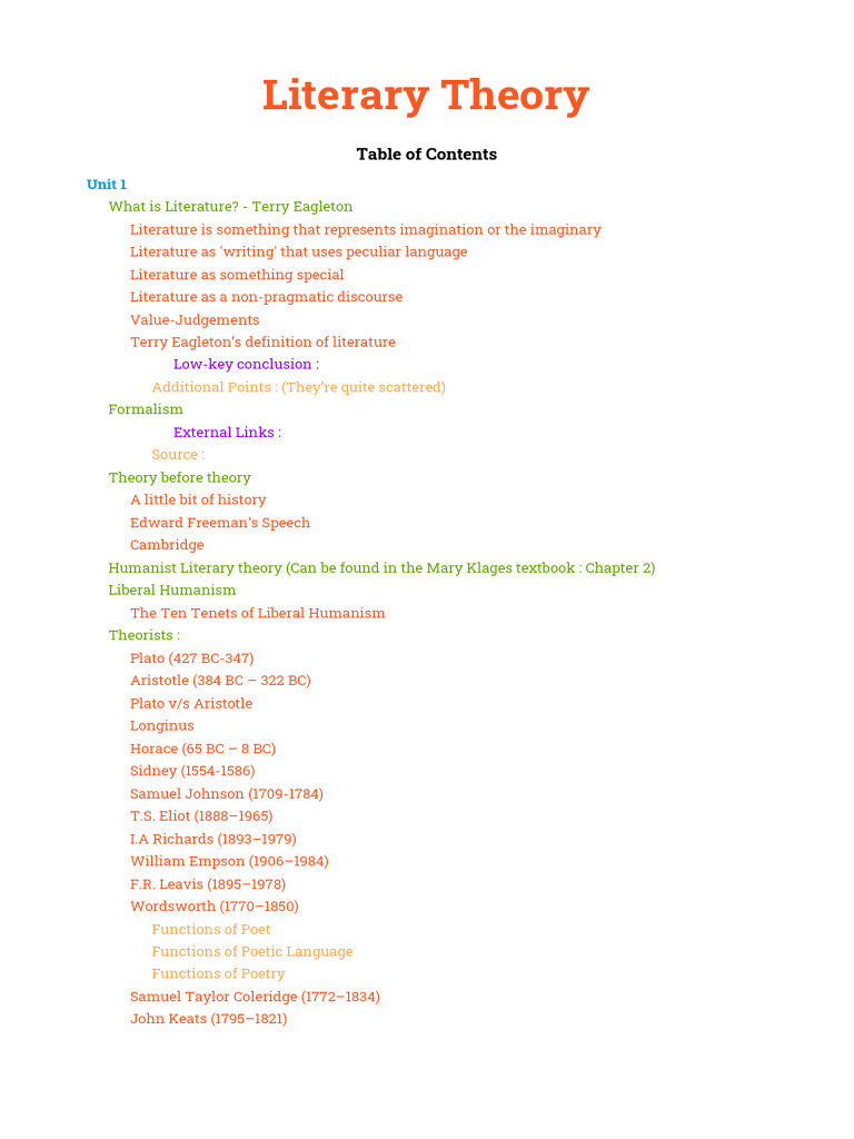 Literary Theory Notes | PDF | Humanism | Liberal Arts Education