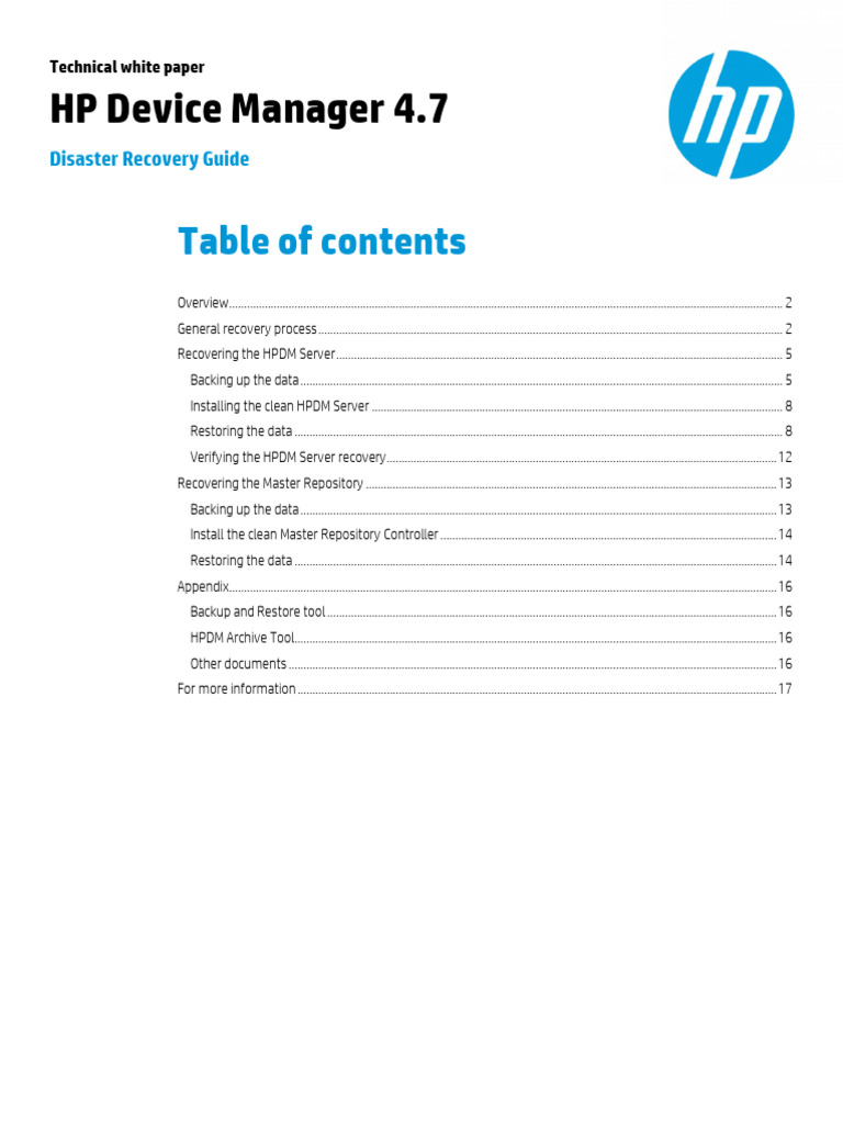 HP Device Manager 4.7 Disaster Recovery Guide | PDF | Databases | Backup