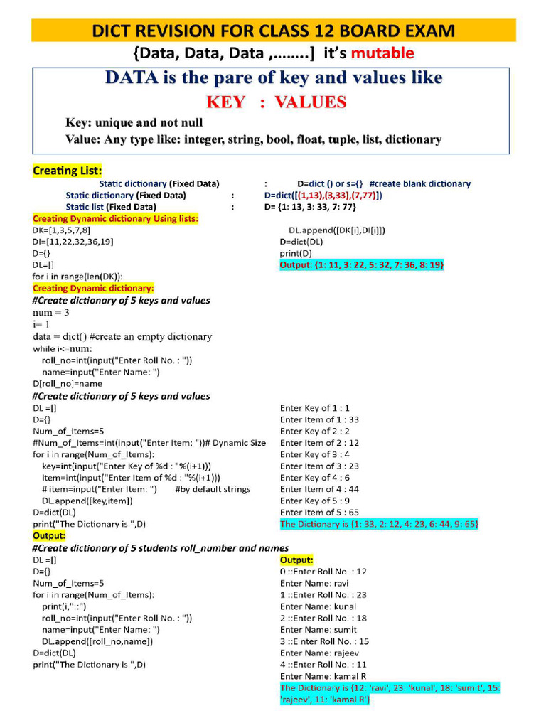 Dict Revision of Class 11 | PDF