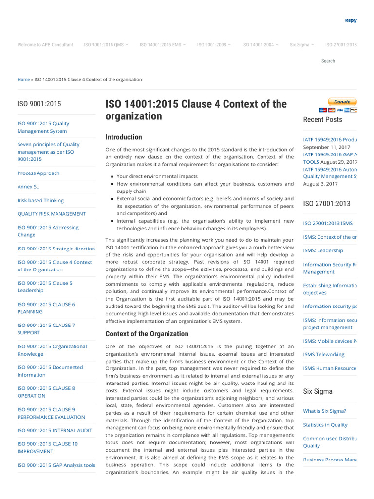 ISO 14001 2015 Clause 4 Context | PDF | Quality Management System | Iso 9000