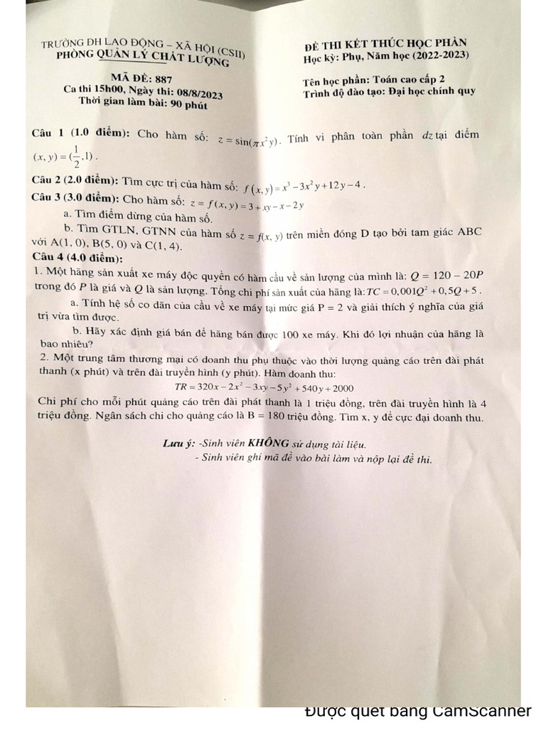 Thi Tcc2 - k22 | PDF