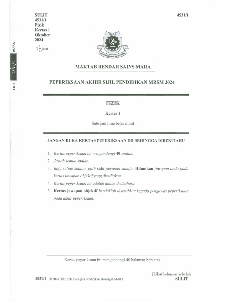 MRSM K1 | PDF